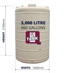 3000 Litre Round Poly Water Tank (QTank) - 1420mm x 2100mm (660 Gal ...