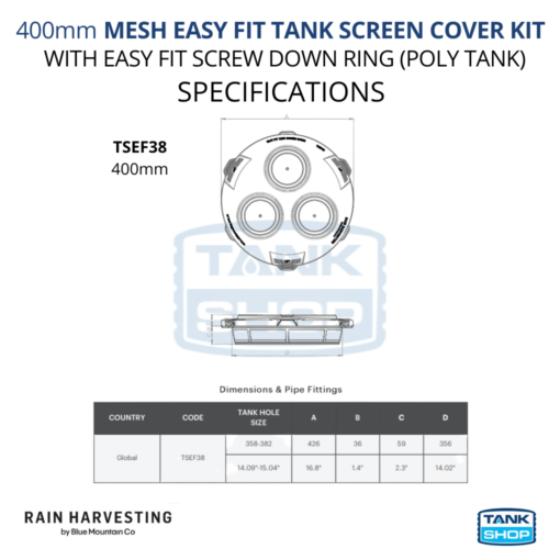 400mm Side Mesh (High-Flow) Easy Fit Tank Screen Kit with Cover TSEF38 ...